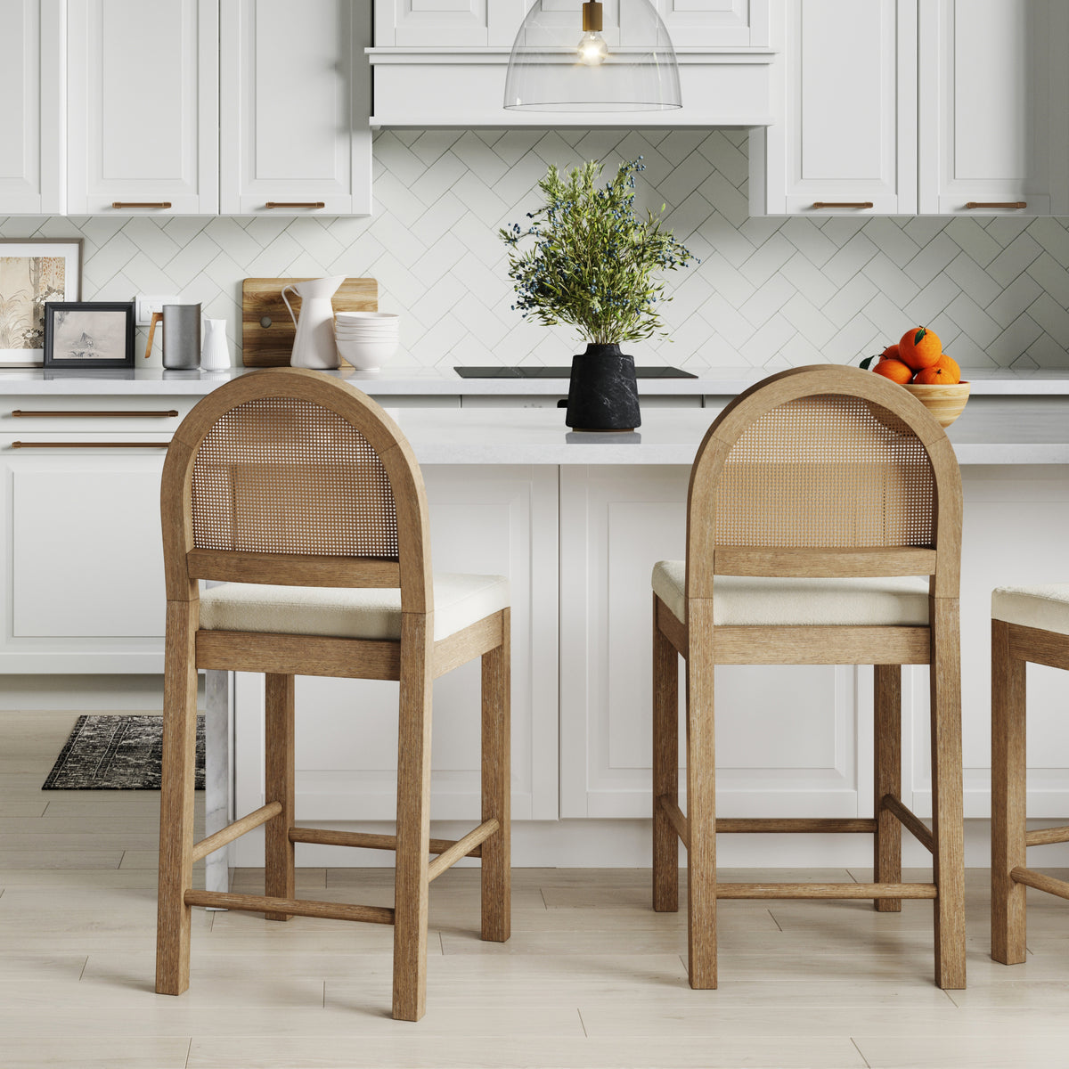 Bailey Bohemian Rattan & Boucle Bar Stool Set of 2 | Nathan James