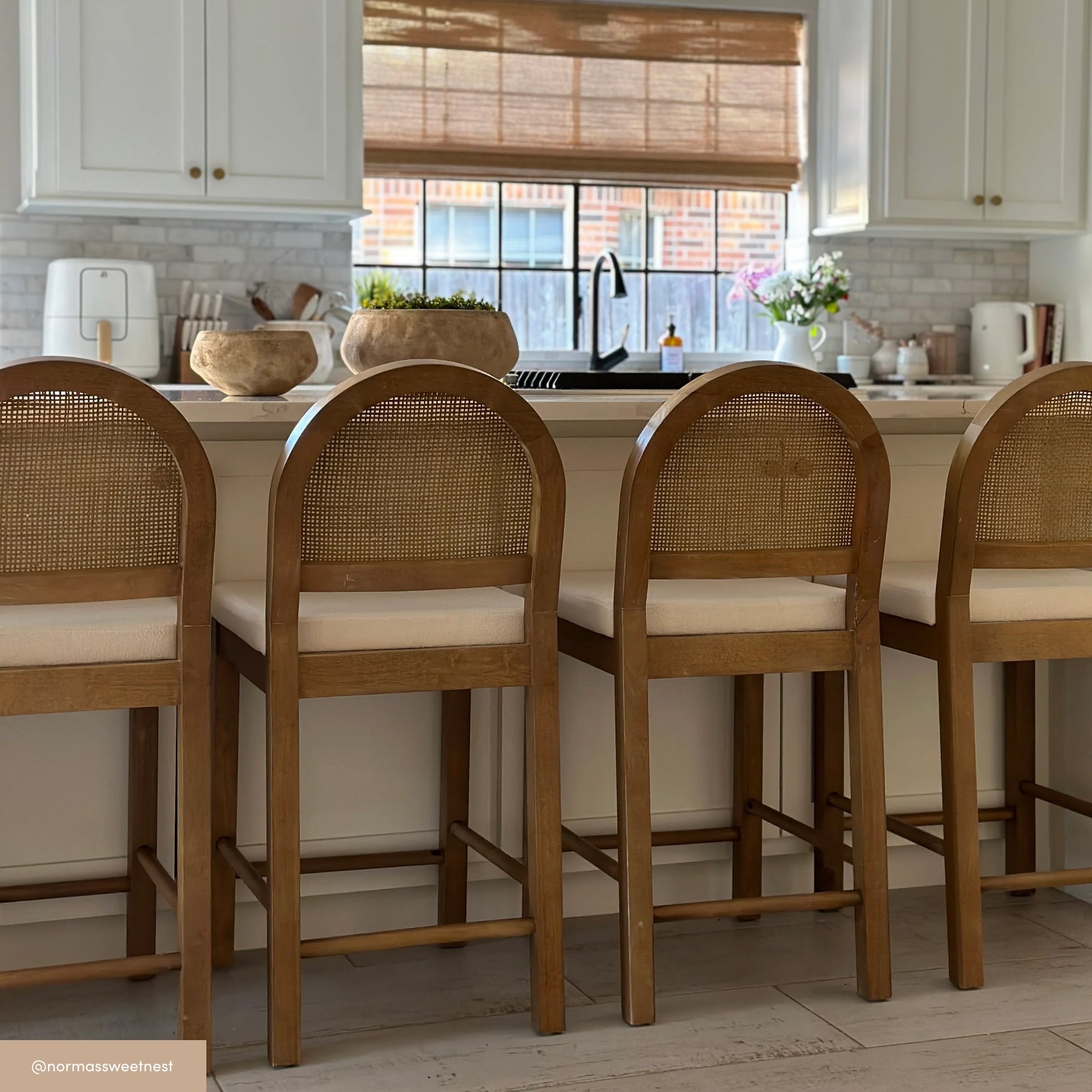 Bailey Bohemian Rattan & Boucle Bar Stool Set of 3 | Nathan James