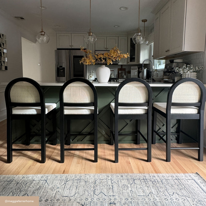 Bailey Boho Boucle & Rattan Curved Black Bar Stool | Nathan James