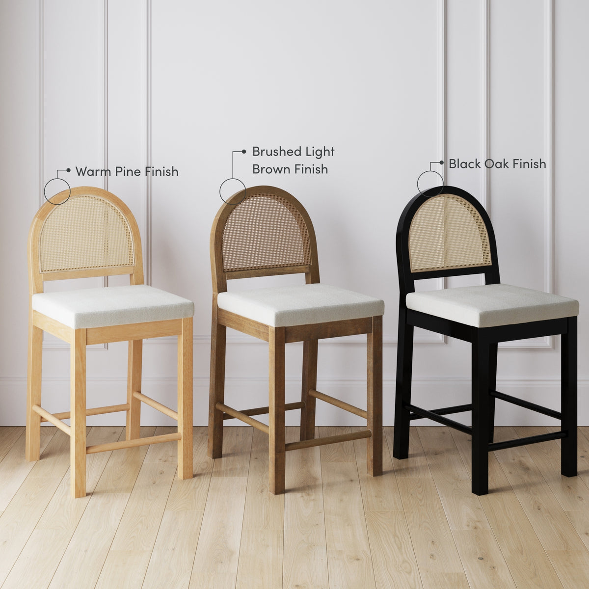 Bailey Rattan Rounded Back Boucle Set of 3 Bar Stools | Nathan James