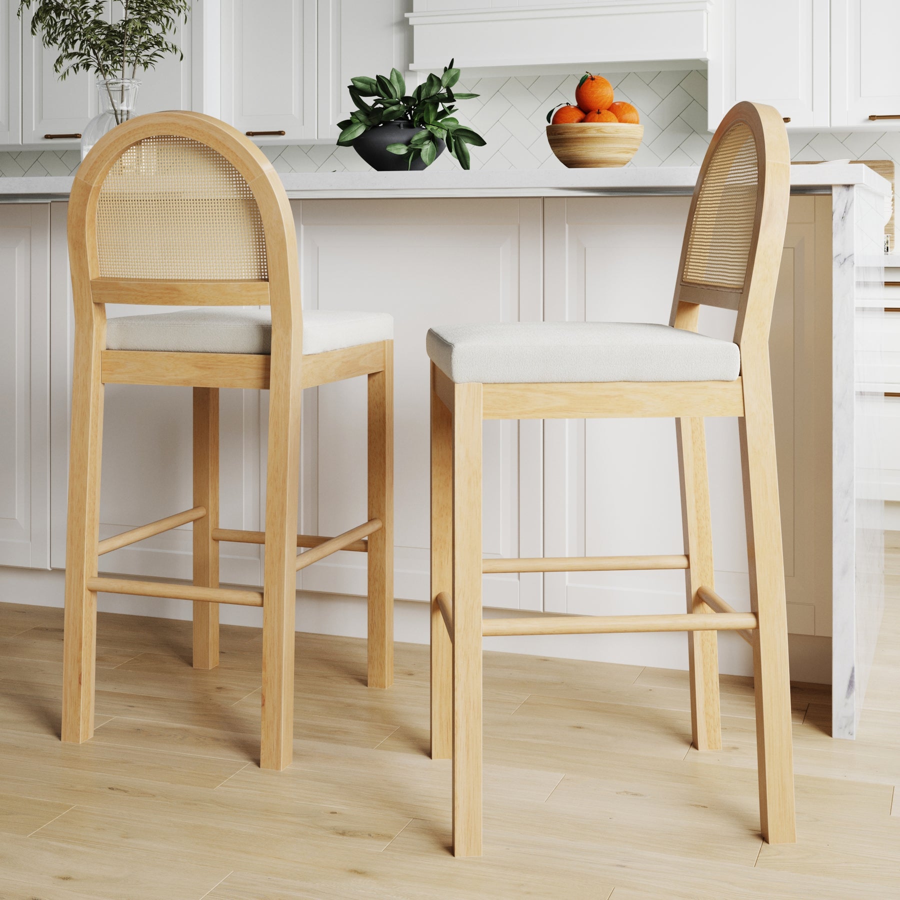 Bailey Boucle Bar Stool with Woven Rattan Back Set of 2 | Nathan James
