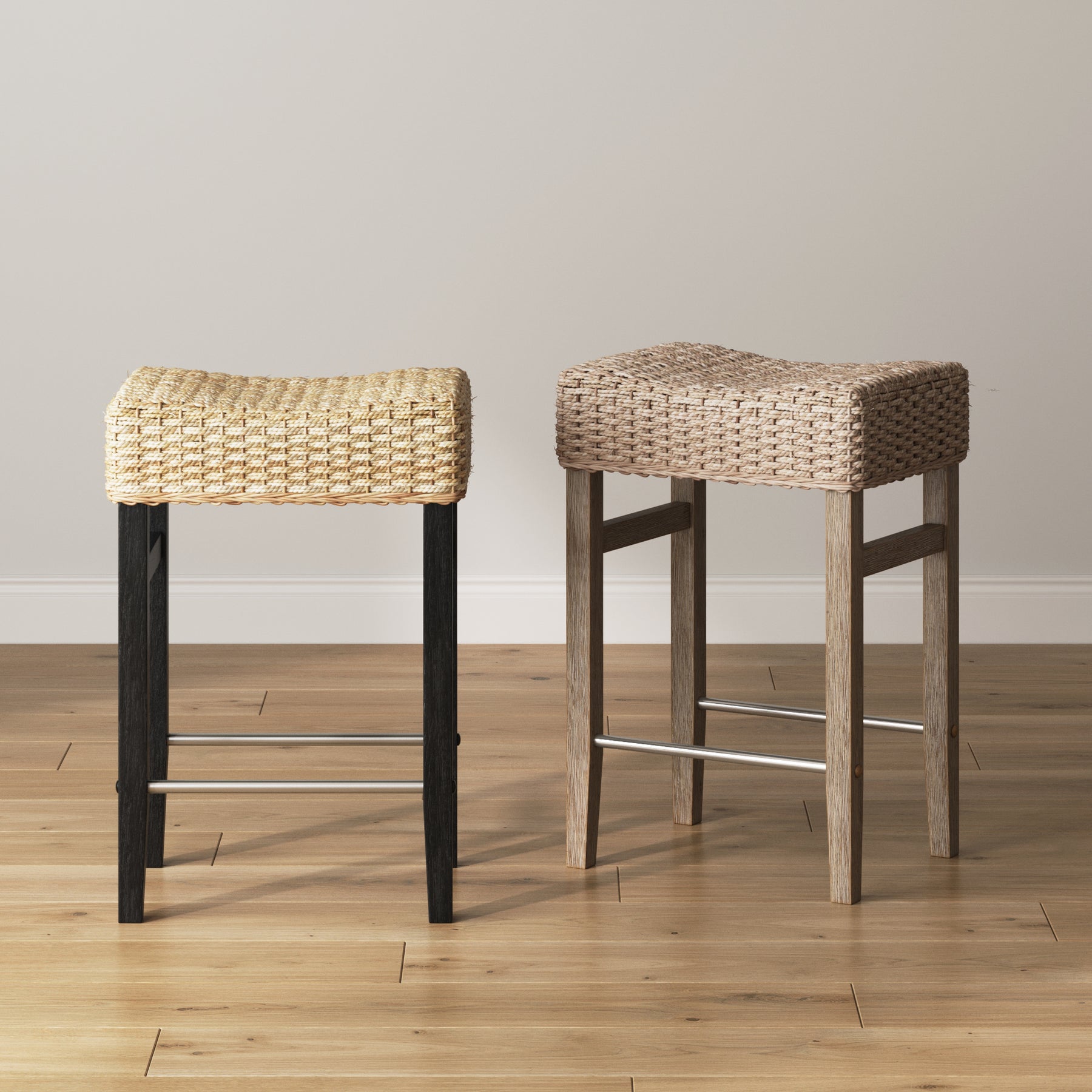 Harvey Rattan Counter Height Bar Stool Brown Set of 3 | Nathan James