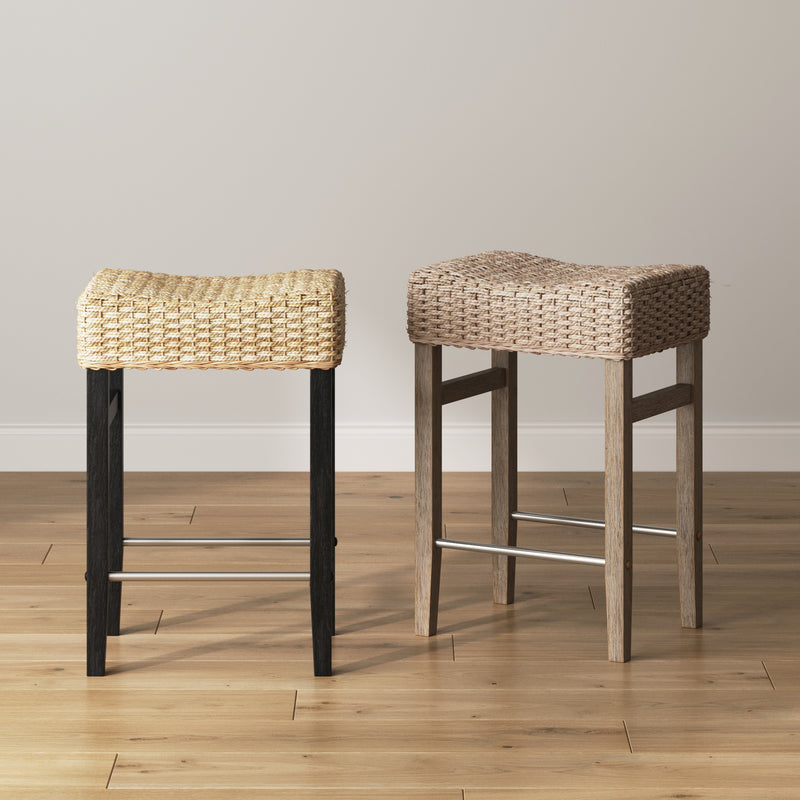 Harvey Rattan Counter Height Bar Stool Brown Set of 3 | Nathan James