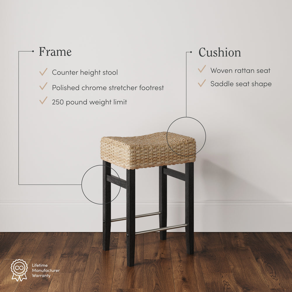 Harvey Rattan Counter Height Kitchen Bar Stool Black | Nathan James