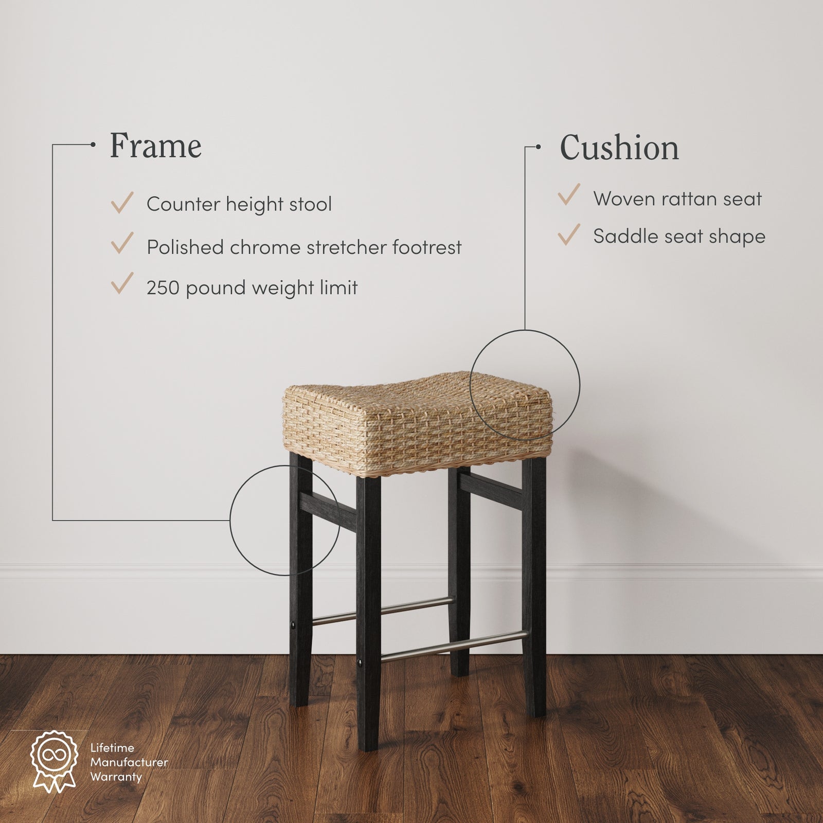 Harvey Rattan Counter Height Bar Stool Black Set of 3 | Nathan James