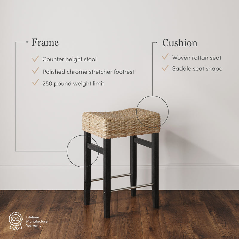 Harvey Rattan Counter Height Kitchen Bar Stool Black | Nathan James