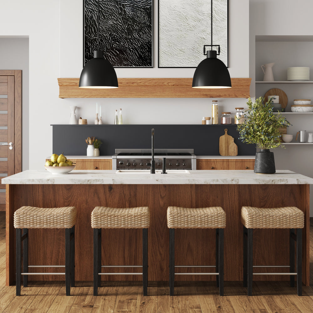 Harvey Rattan Counter Height Kitchen Bar Stool Black | Nathan James