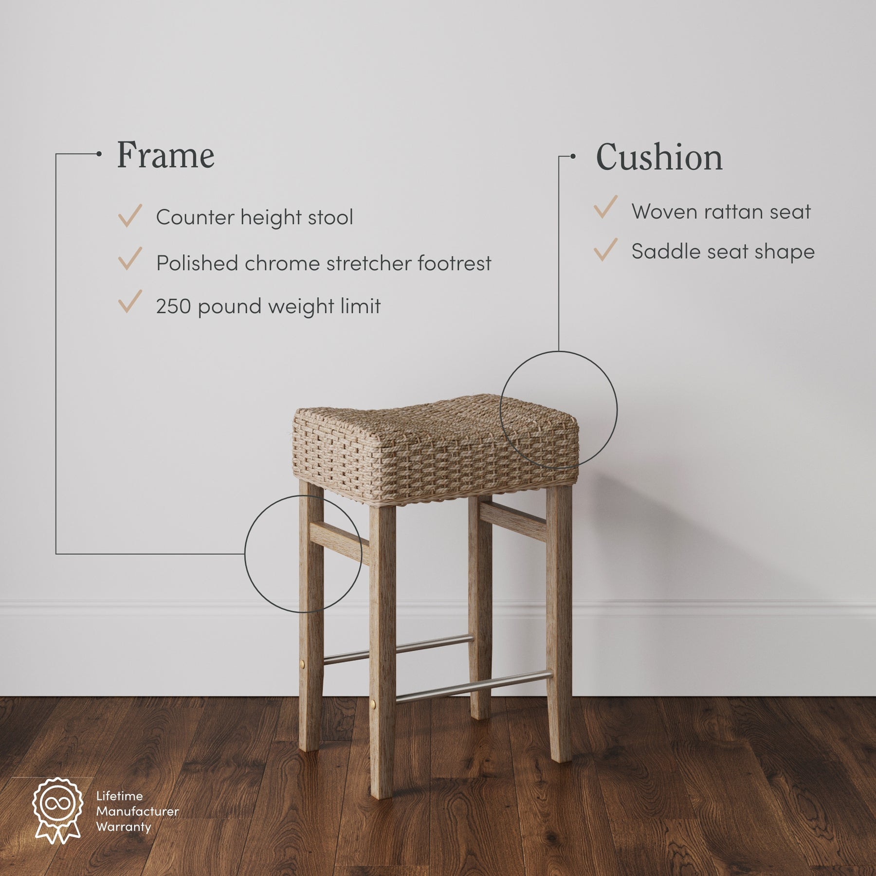 Harvey Rattan Counter Height Kitchen Bar Stool Brown | Nathan James