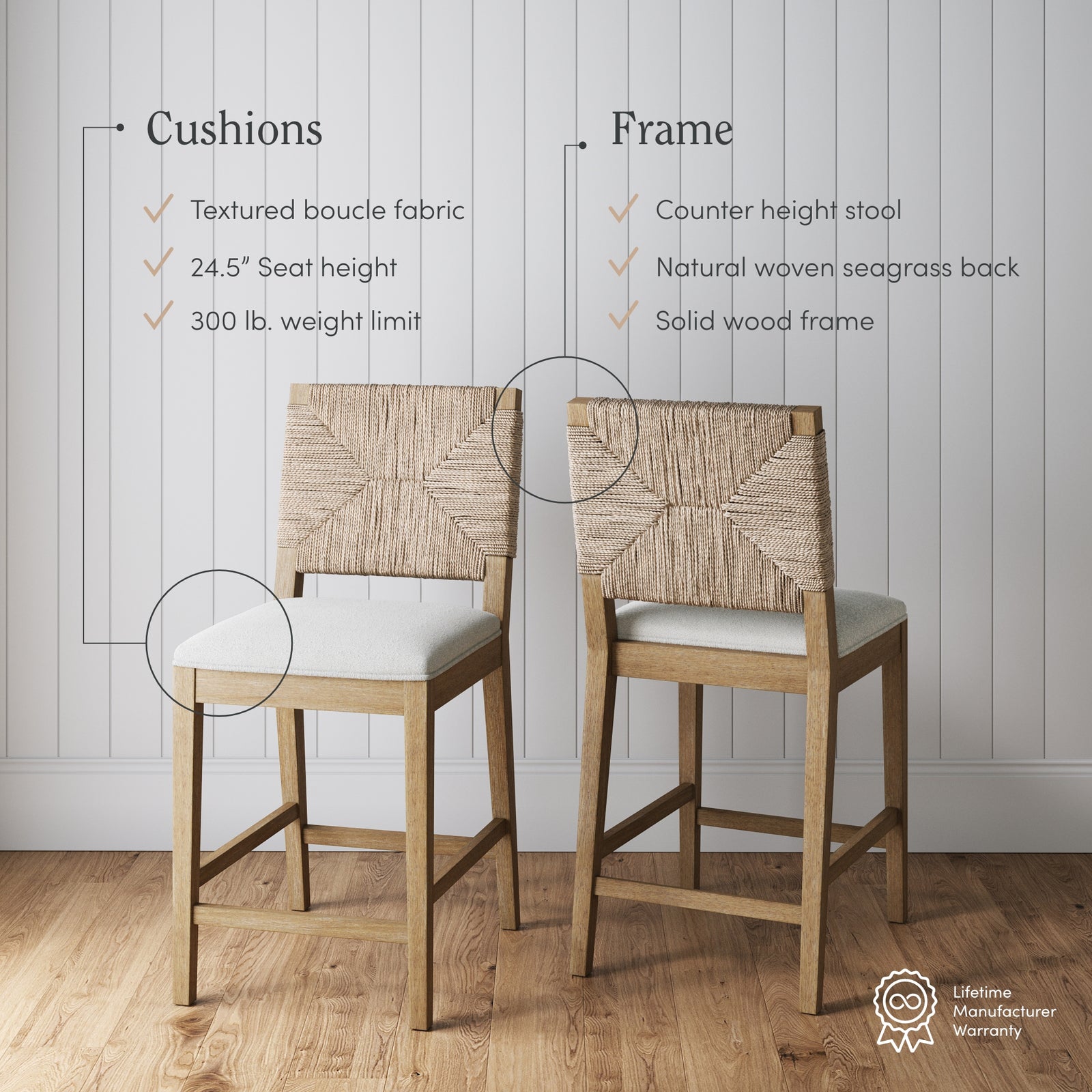 Beacon Bohemian Counter Height Bar Stool with Back | Nathan James