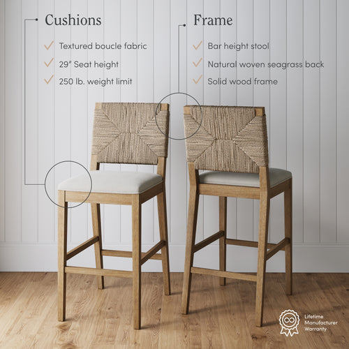 Boucle & Seagrass Bar Stool Light Brown Set of 2 | Nathan James