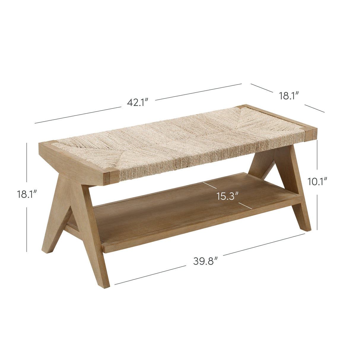 Beacon Bohemian Wood & Seagrass Entryway Bench | Nathan James