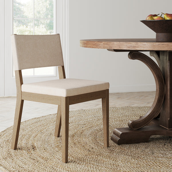 Linus Modern Farmhouse Wood Flax Cushioned Dining Chair | Nathan James