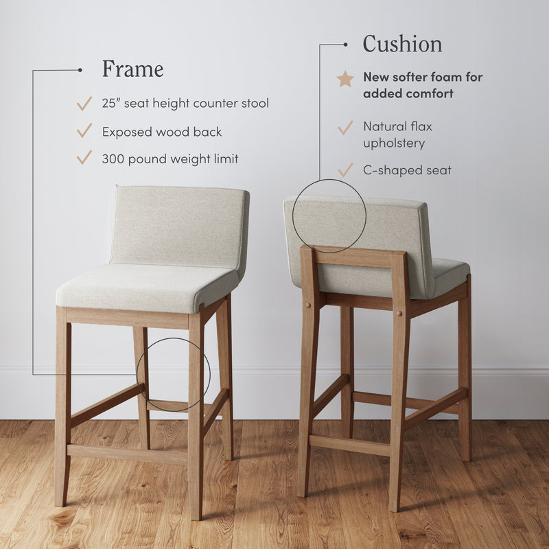 Gracie Set of 3 Flax Upholstered Bar Stool with Back | Nathan James