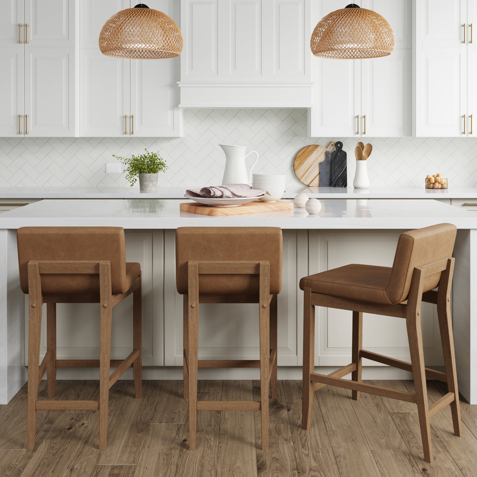 Gracie Modern Set of 3 Light Brown Bar Stool with Back | Nathan James