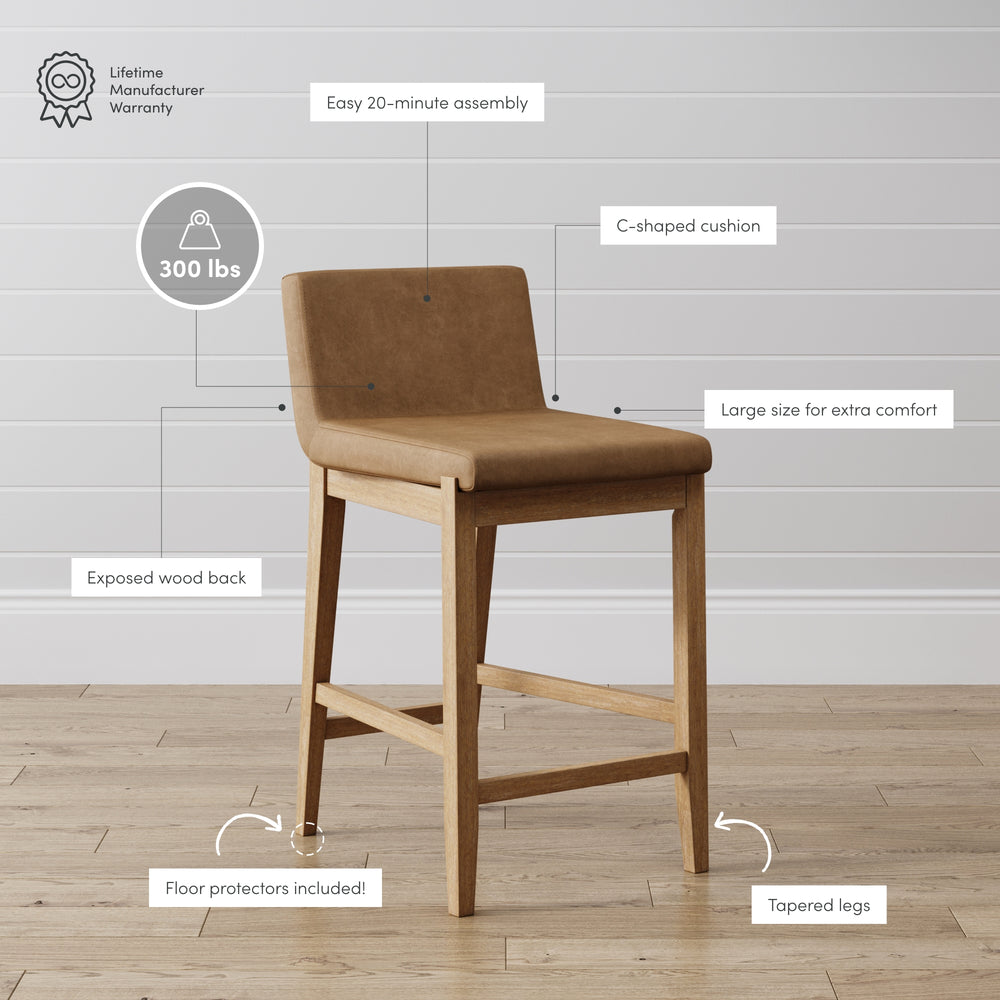 Gracie Modern Wood Upholstered Bar Stool with Back | Nathan James