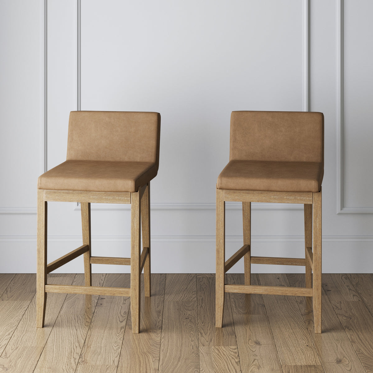 Gracie Modern Set of 2 Light Brown Bar Stool with Back | Nathan James