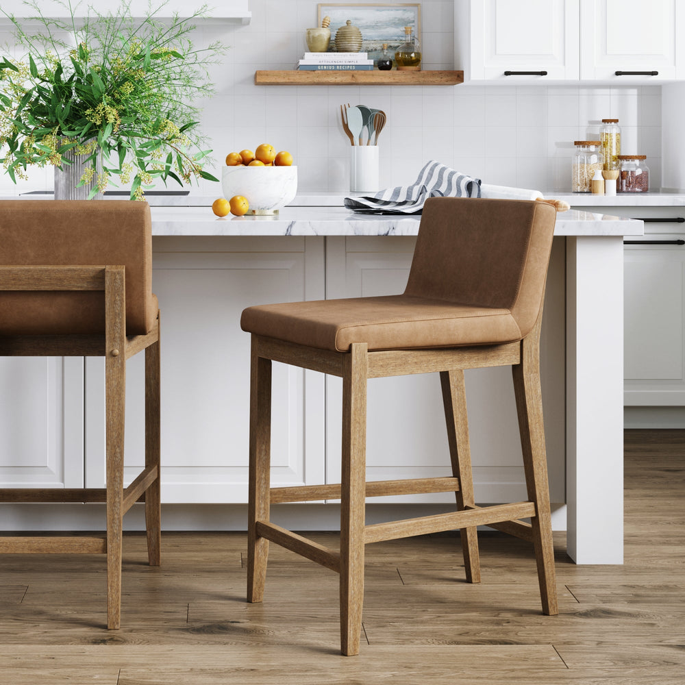 Gracie Modern Wood Light Brown Bar Stool with Back | Nathan James
