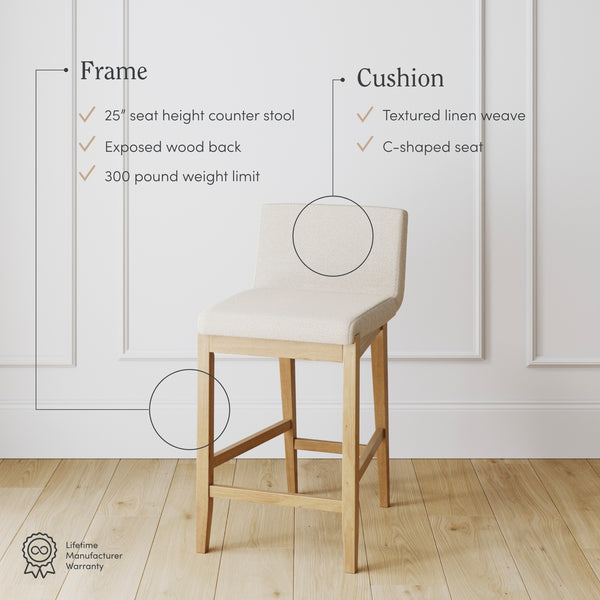 Gracie Modern Warm Pine Wood Bar Stool with Back | Nathan James