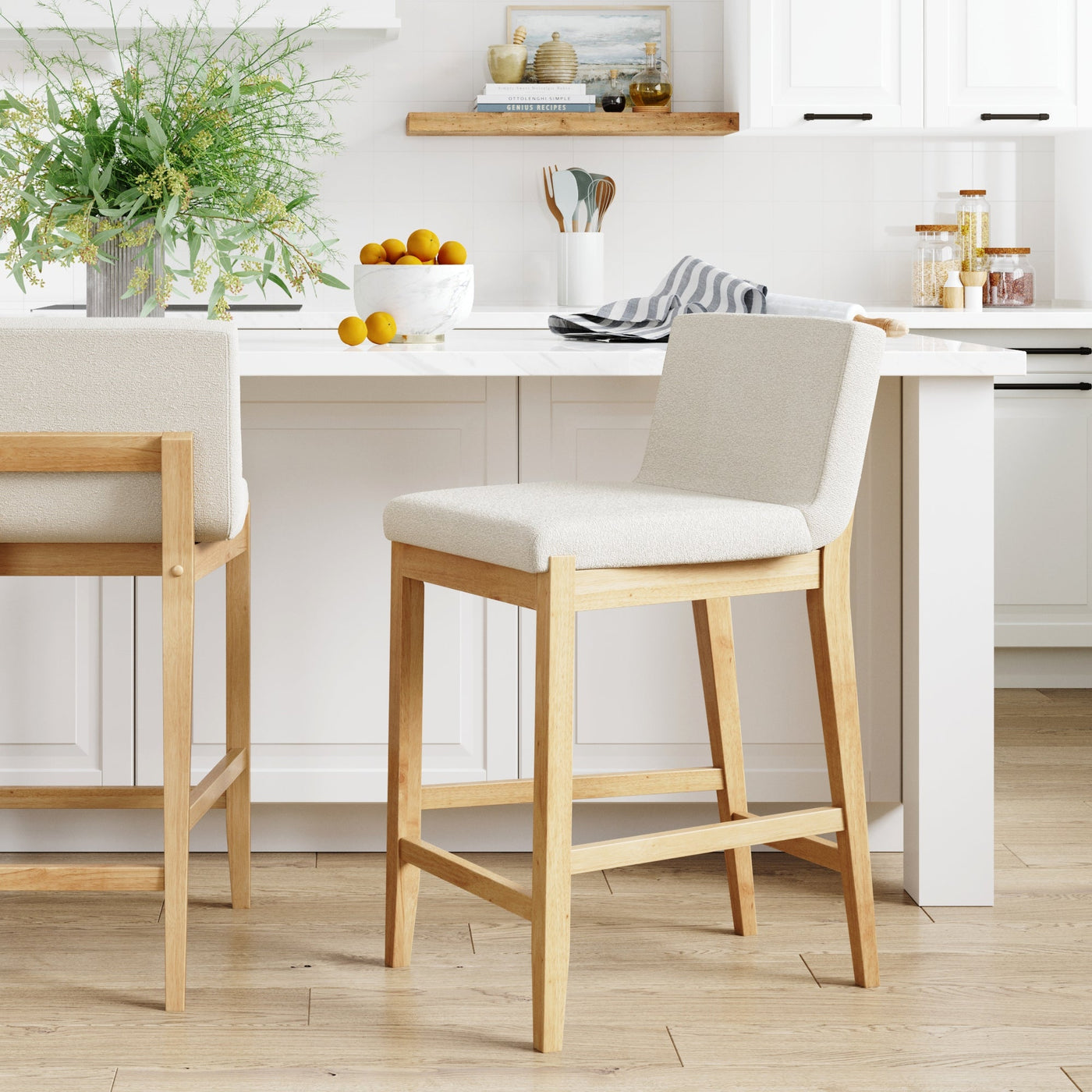Gracie Modern Warm Pine Wood Bar Stool with Back | Nathan James