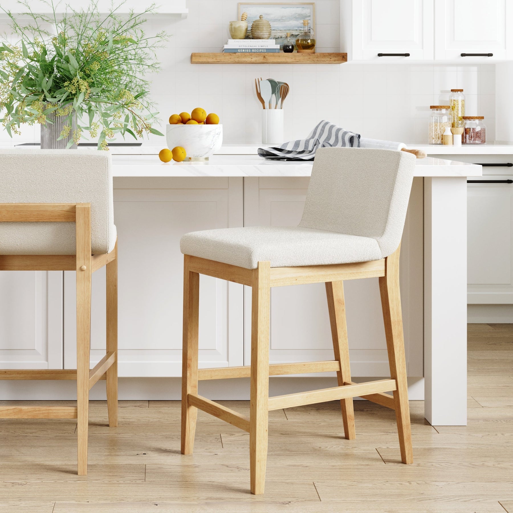 Gracie Modern Warm Pine Wood Bar Stool with Back | Nathan James