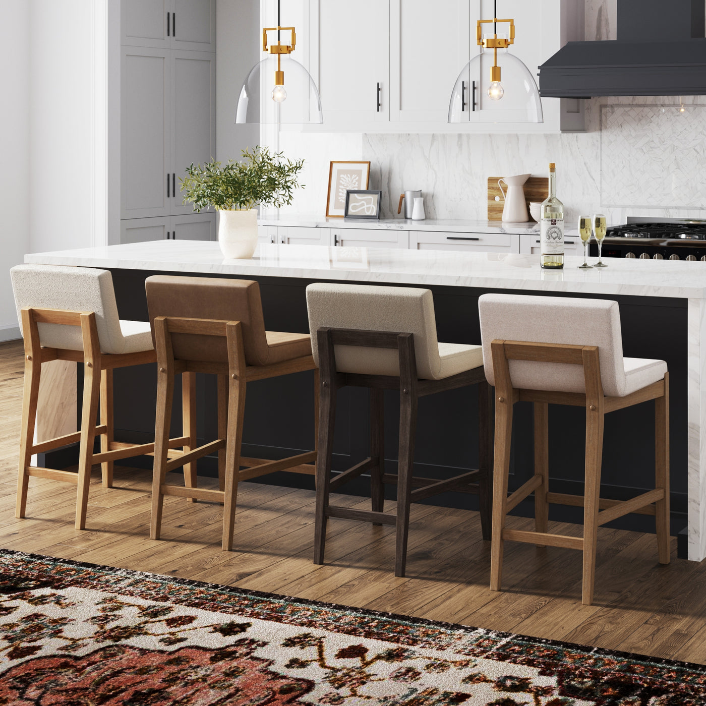Gracie Modern Wood Upholstered Bar Stool with Back | Nathan James