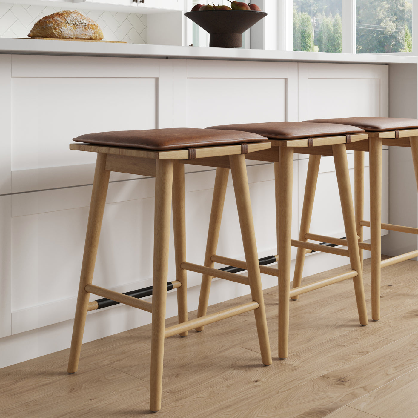 Barker Backless Wood Bar Stool Removable Cushion | Nathan James