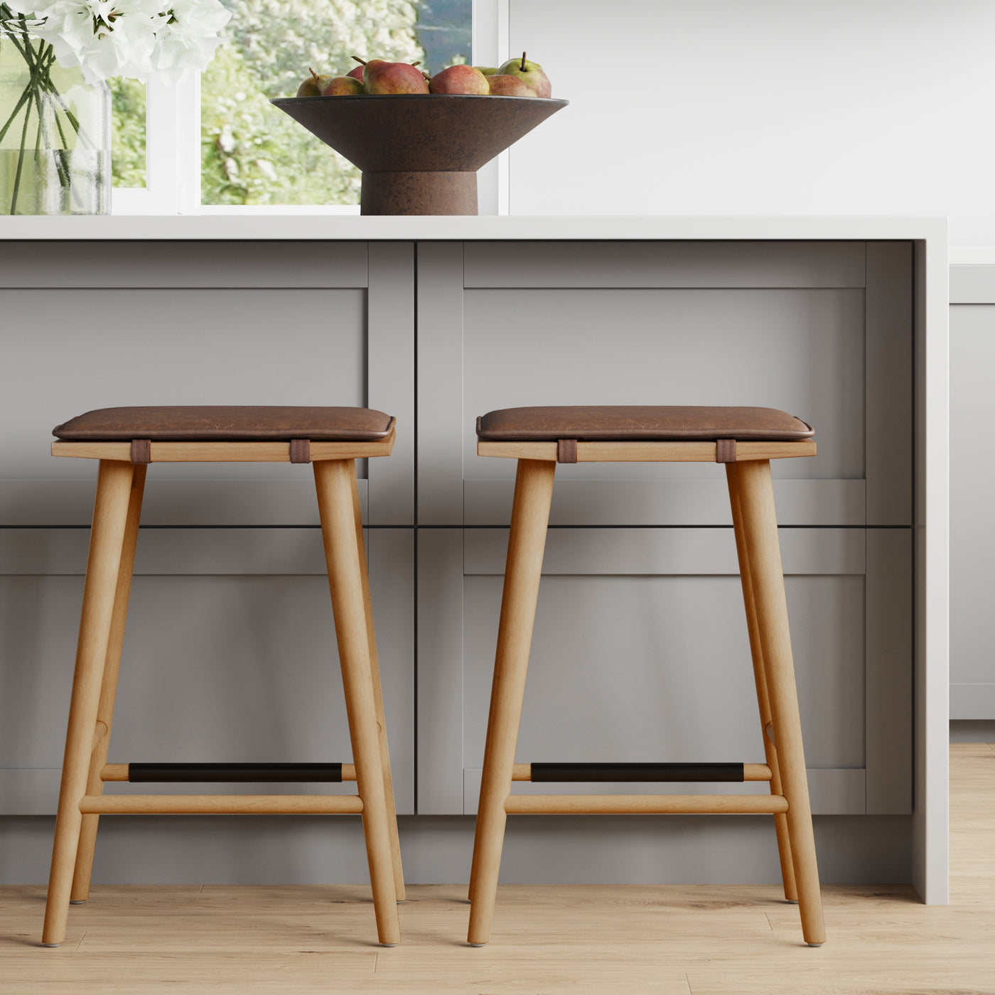 Barker Backless Wood Bar Stool Removable Cushion | Nathan James