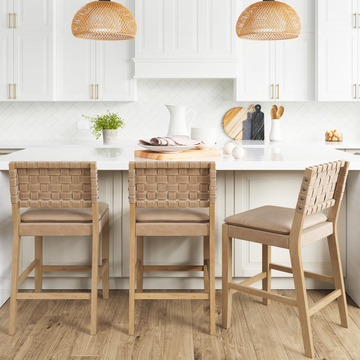 Cohen Set of 3 Wood Light Brown Bar Stool with Back | Nathan James