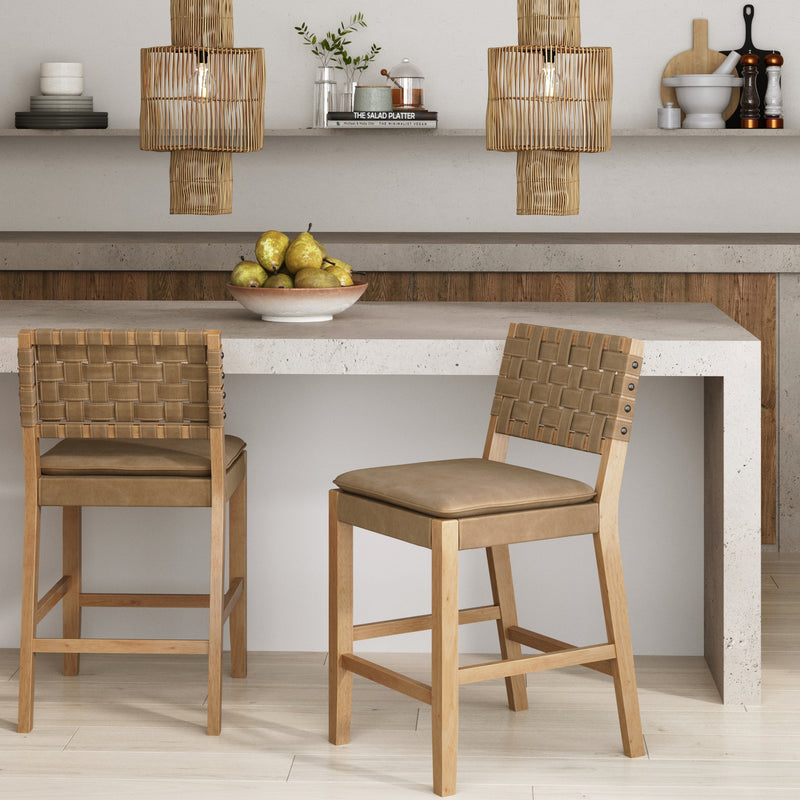 Cohen | Wood Faux Leather Counter Height Bar Stool | Nathan James