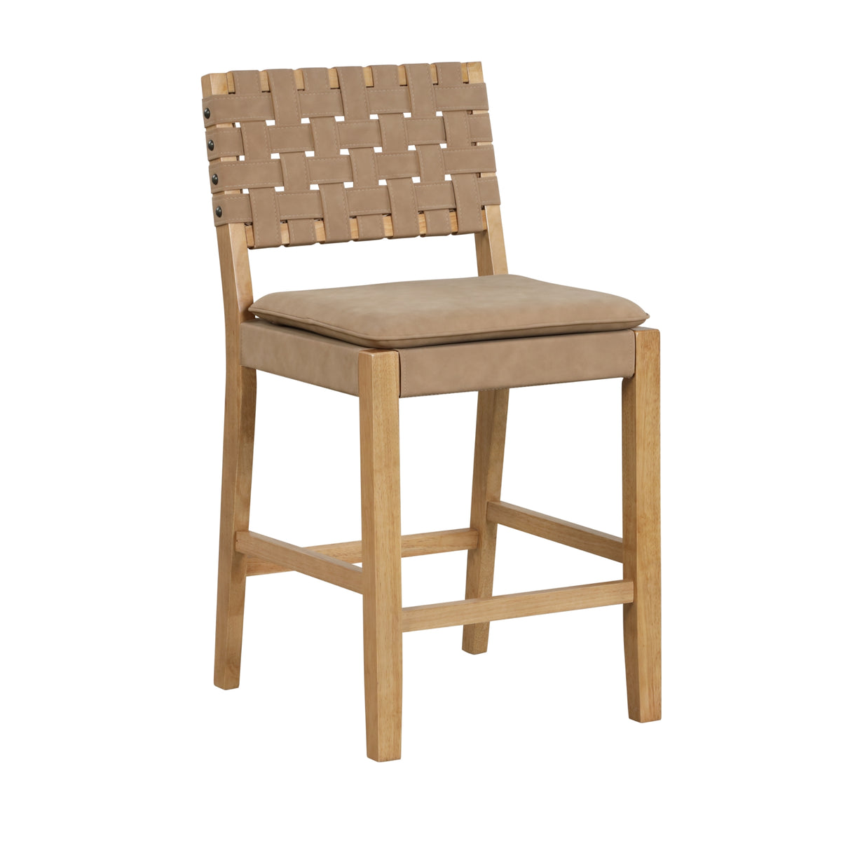 Cohen Wood & Faux Leather Bar Stool with Back | Nathan James