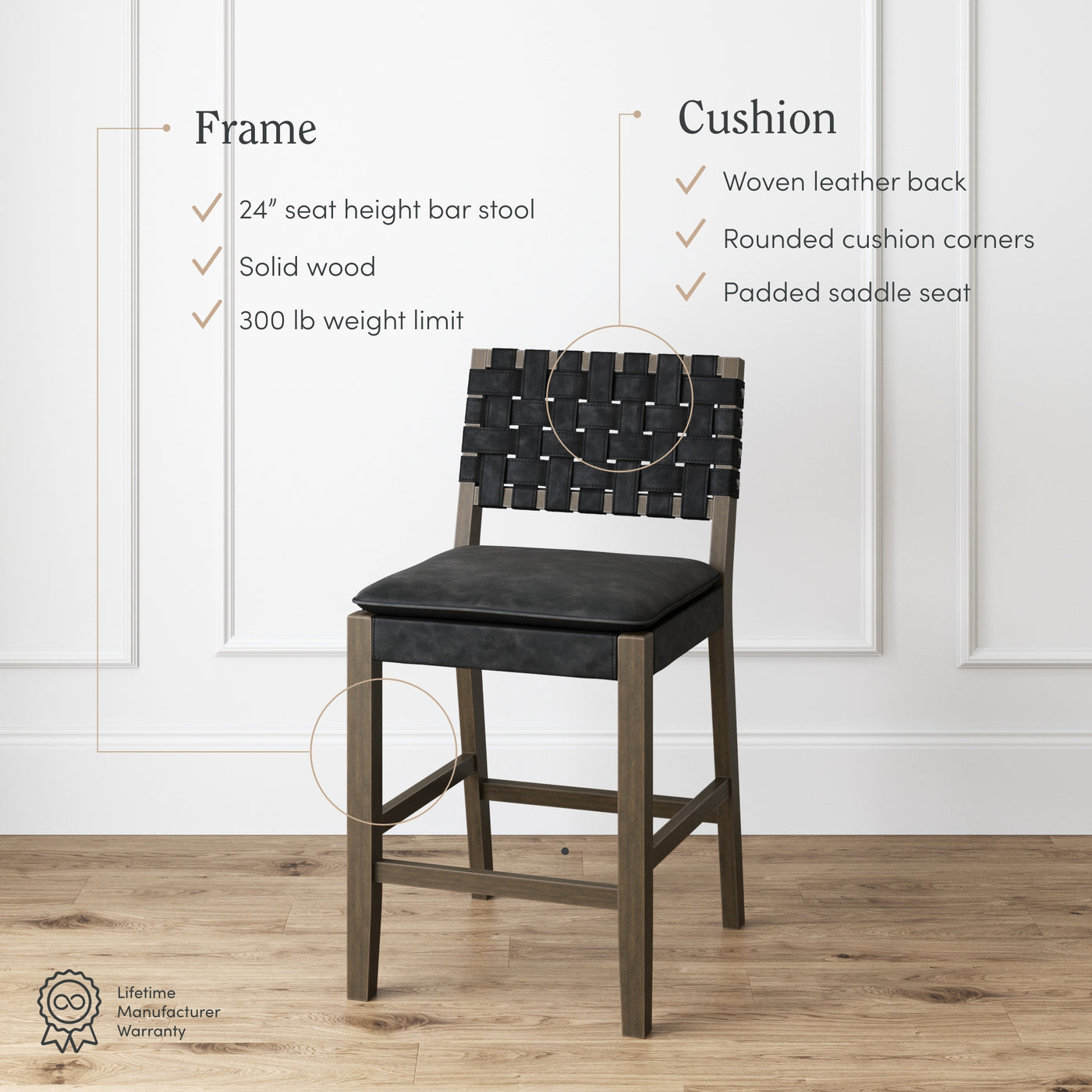 Cohen Mid-Century Modern Graphite Bar Stool with Back | Nathan James