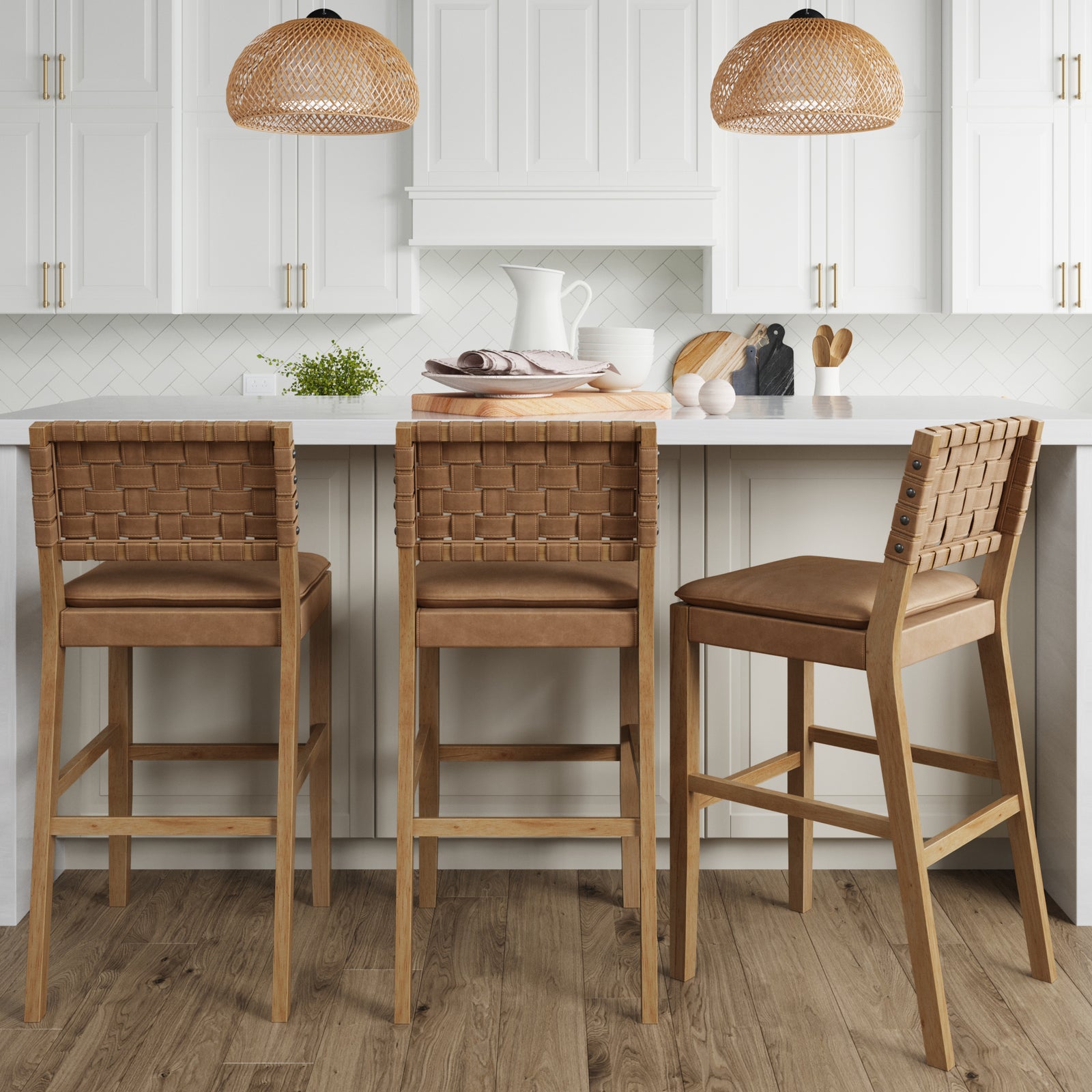 Cohen Mid-Century Modern Bar Stool With Back Set of 3 | Nathan James