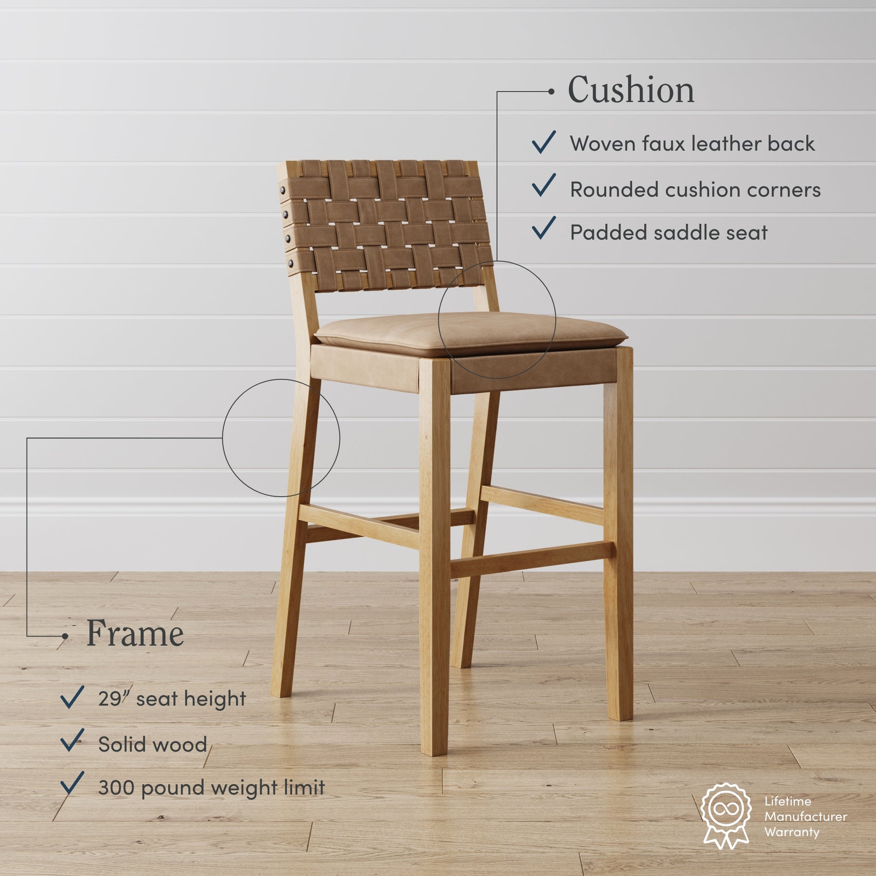 Cohen Mid-Century Modern Bar Stool With Back Set of 4 | Nathan James