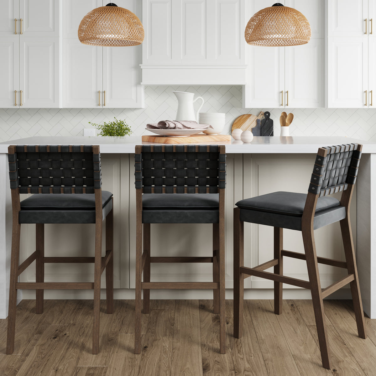 Cohen Black Bar Stool with Back Set of 3 | Nathan James