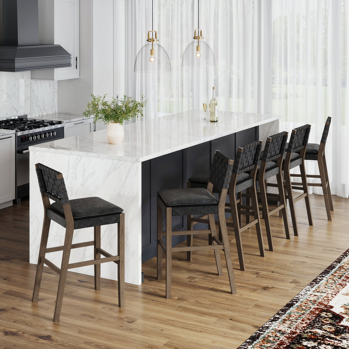 Cohen Black Bar Stool with Back Set of 6 | Nathan James