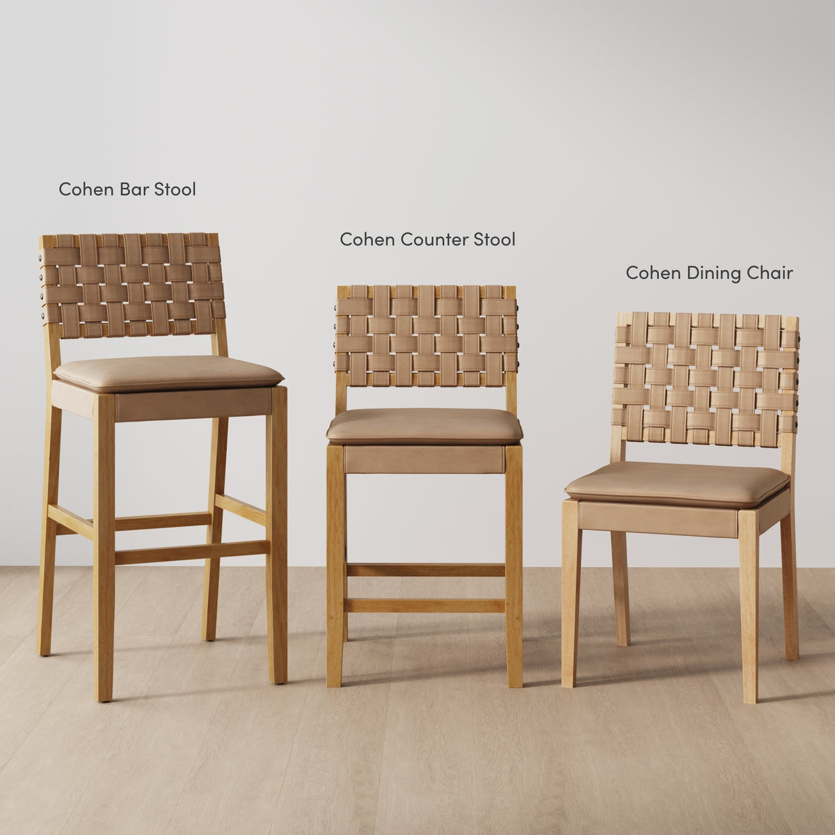 Cohen Mid-Century Modern Bar Stool With Back Set of 3 | Nathan James