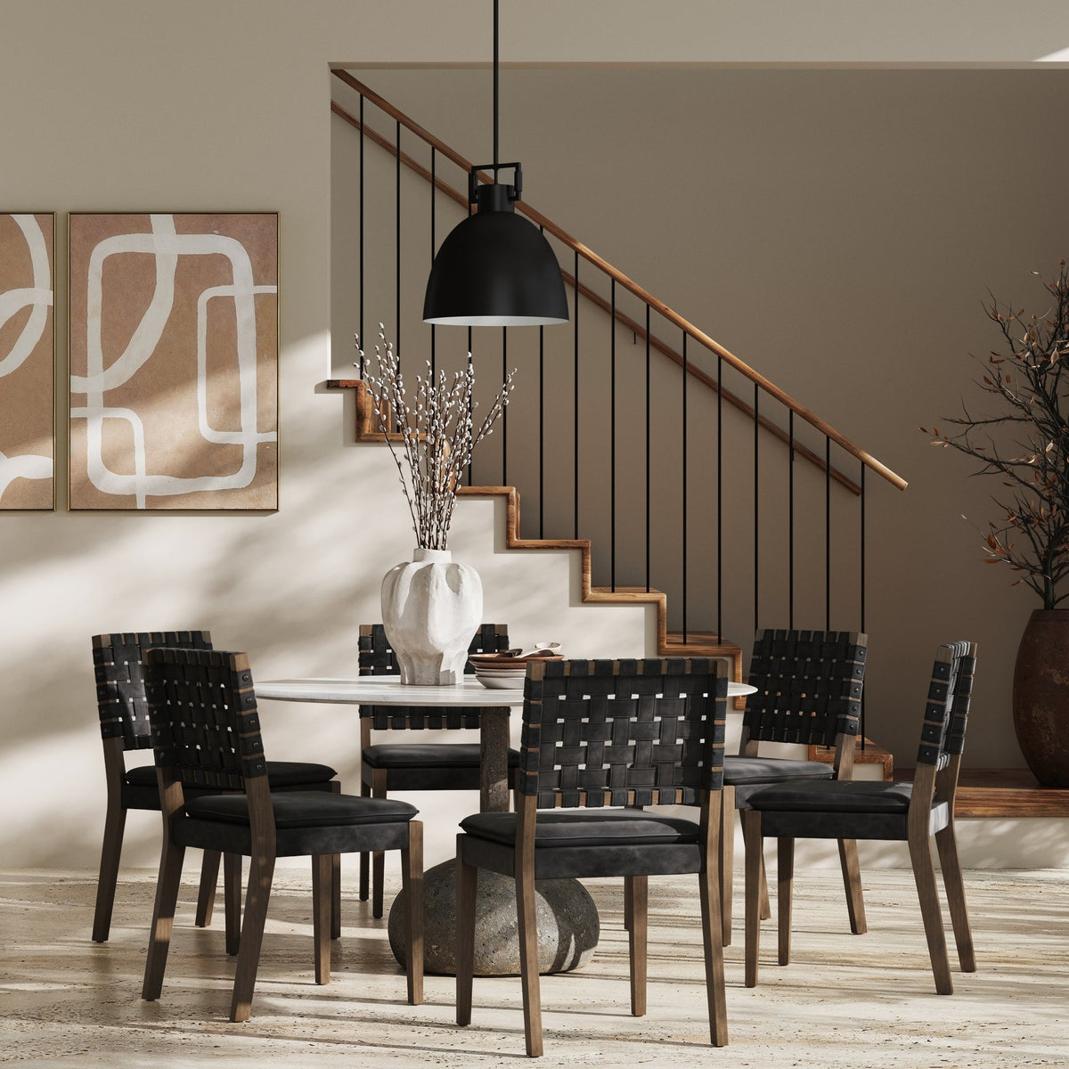 Set of 6 Cohen Faux Black Woven Leather Dining Chairs | Nathan James