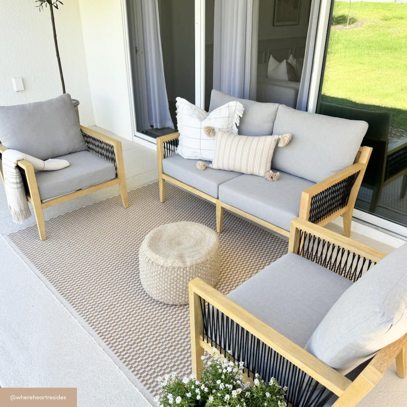 Boho Solid Wood Outdoor Cushioned Loveseat Sofa | Nathan James