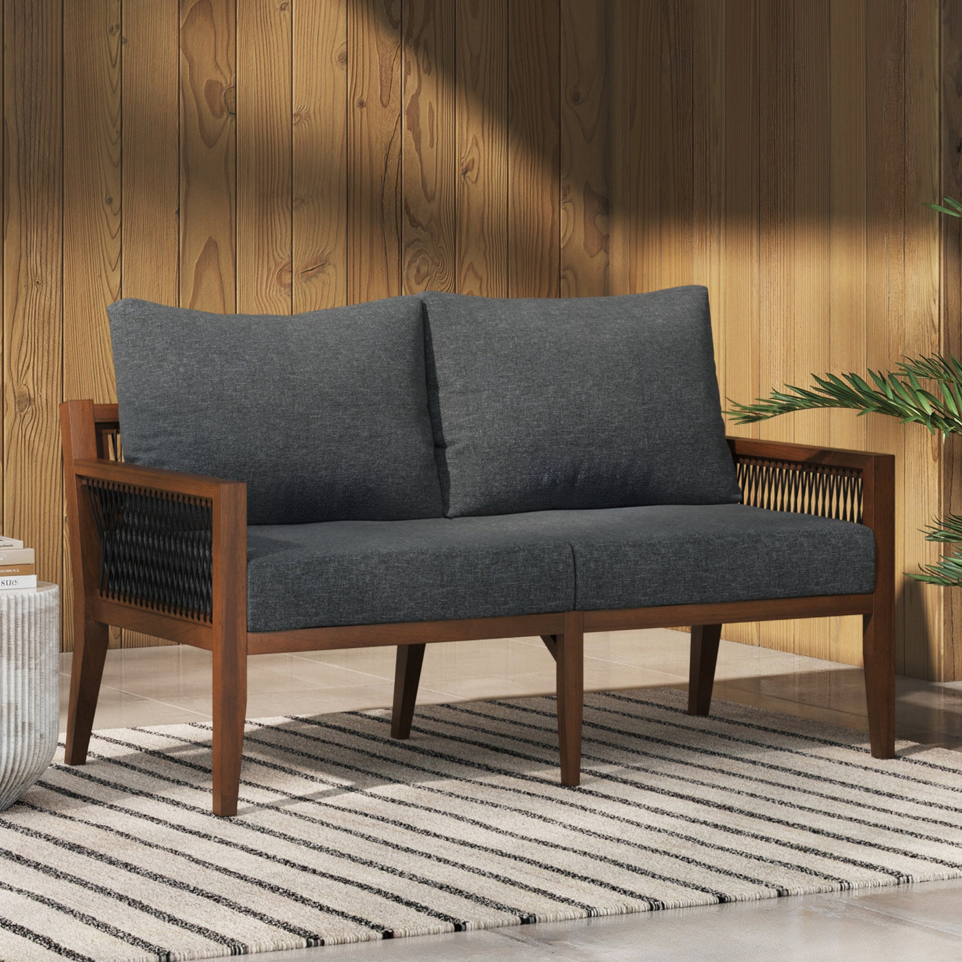 Freya Outdoor Wood Patio Couch Gray Dark Acacia | Nathan James