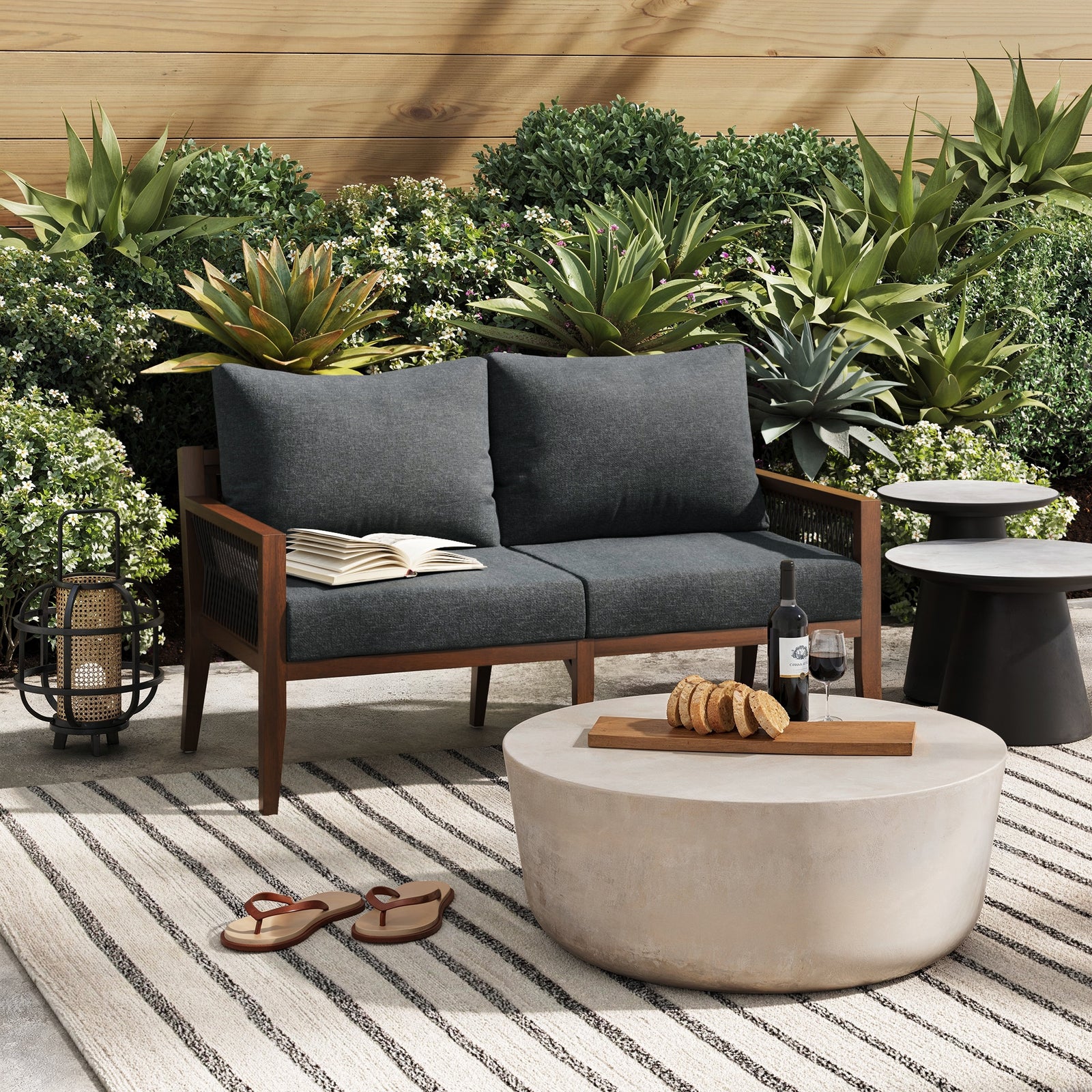 Freya Outdoor Wood Patio Couch Gray Dark Acacia | Nathan James