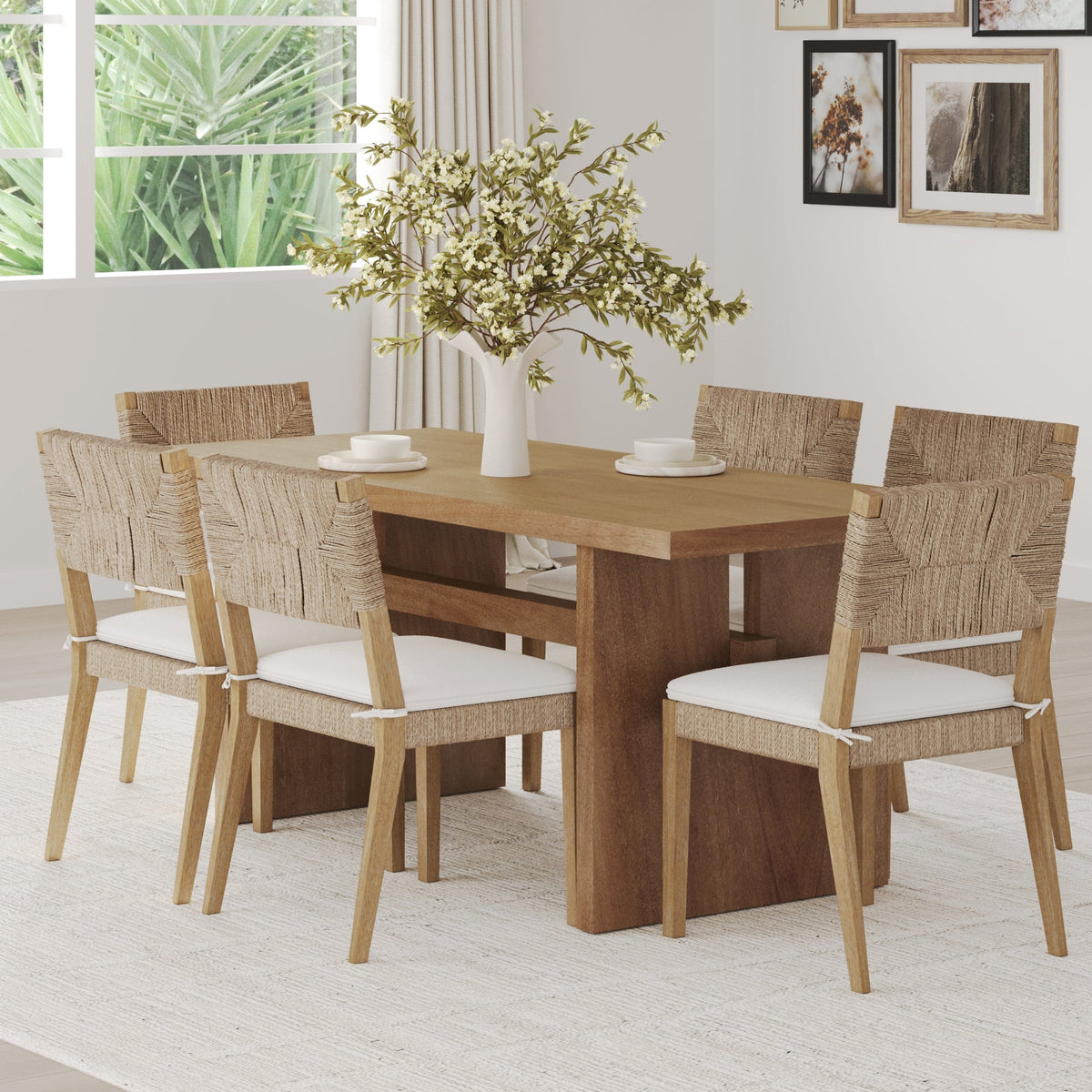 Beacon Dining Chair Boucle Seagrass Light Brown Set of 6 | Nathan Jame