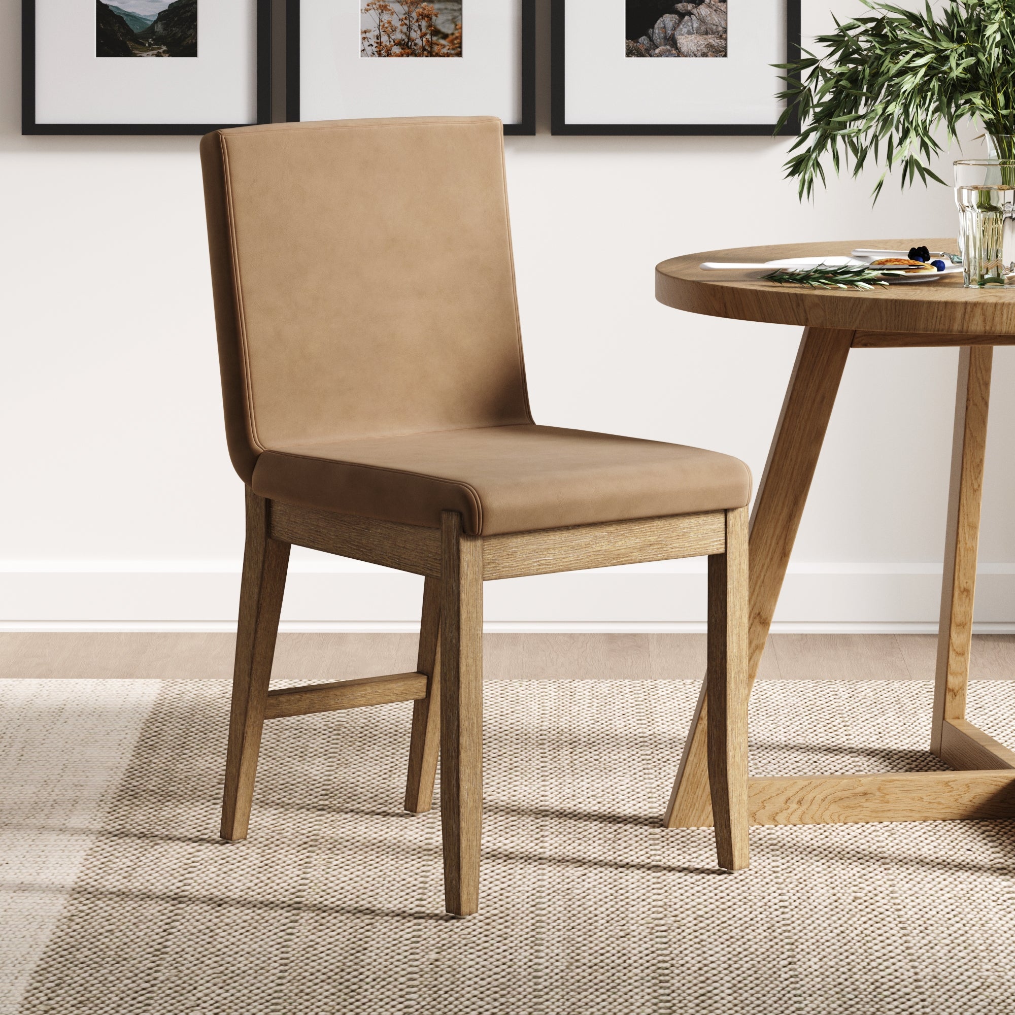 Gracie Dining Chair Wood Brushed Light Brown Upholstered | Nathan Jame