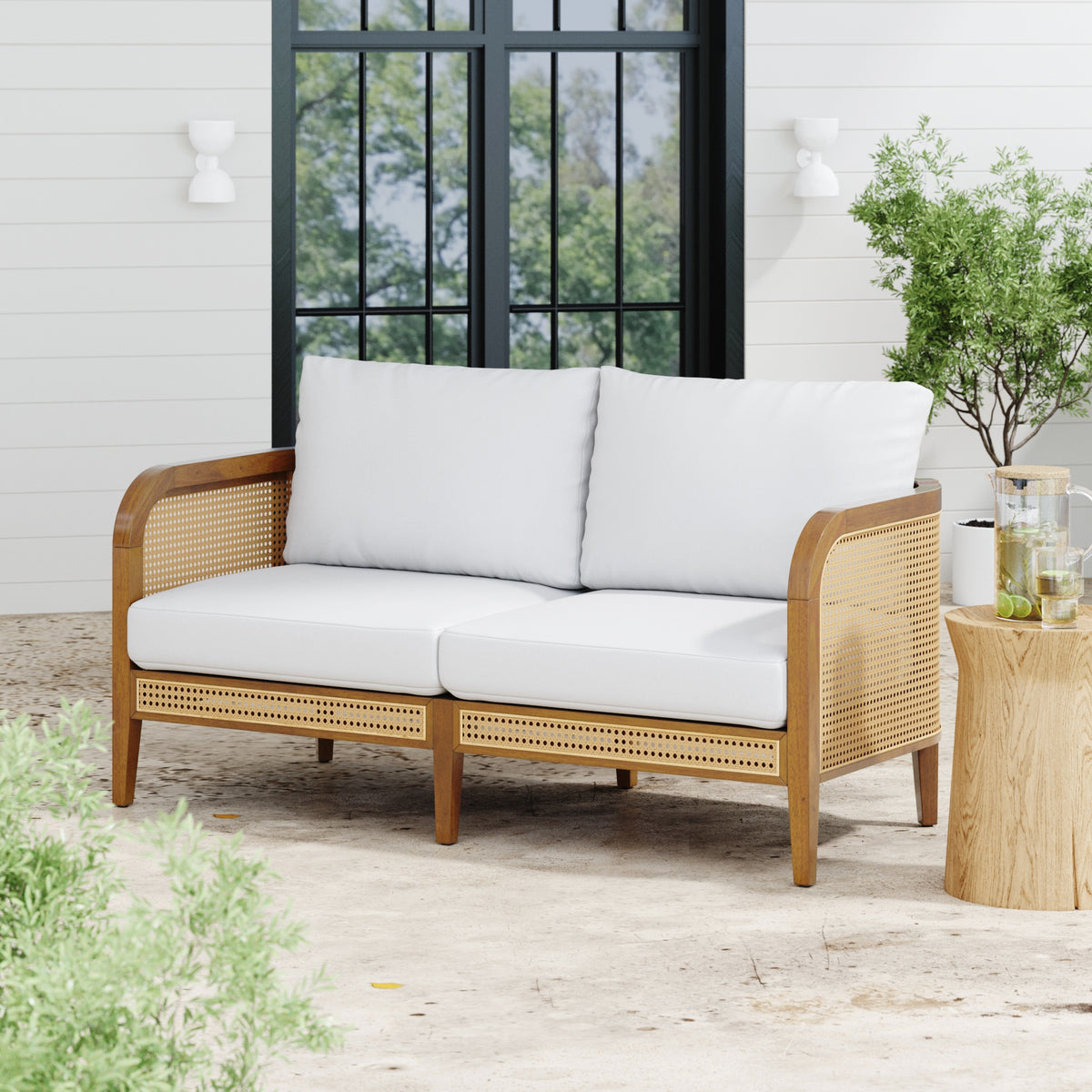 Twila Rattan Outdoor Patio Cushioned Boho Loveseat | Nathan James