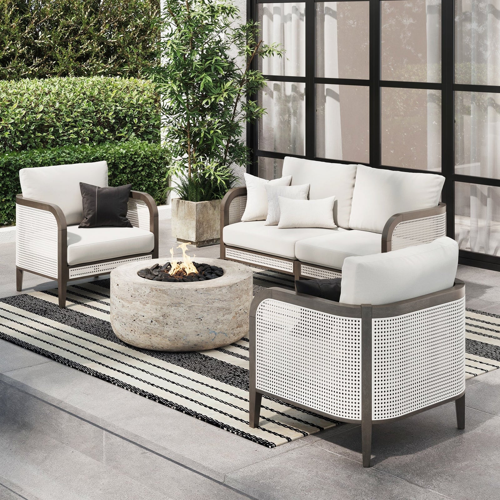 Twila Rattan Outdoor Patio Loveseat & 2 Arm Chairs Graphite | Nathan James