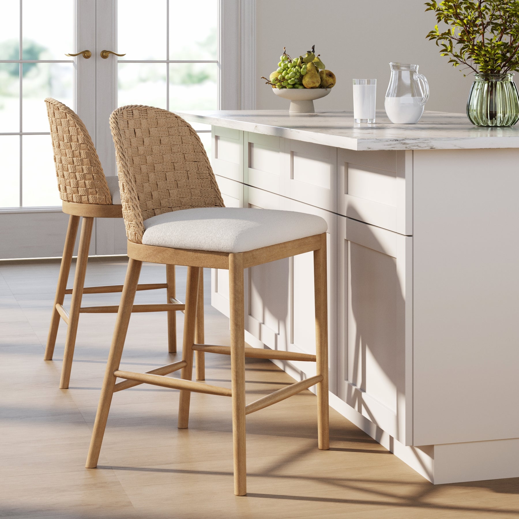 Rikki Woven Seagrass Back & Boucle Counter Bar Stool | Nathan James
