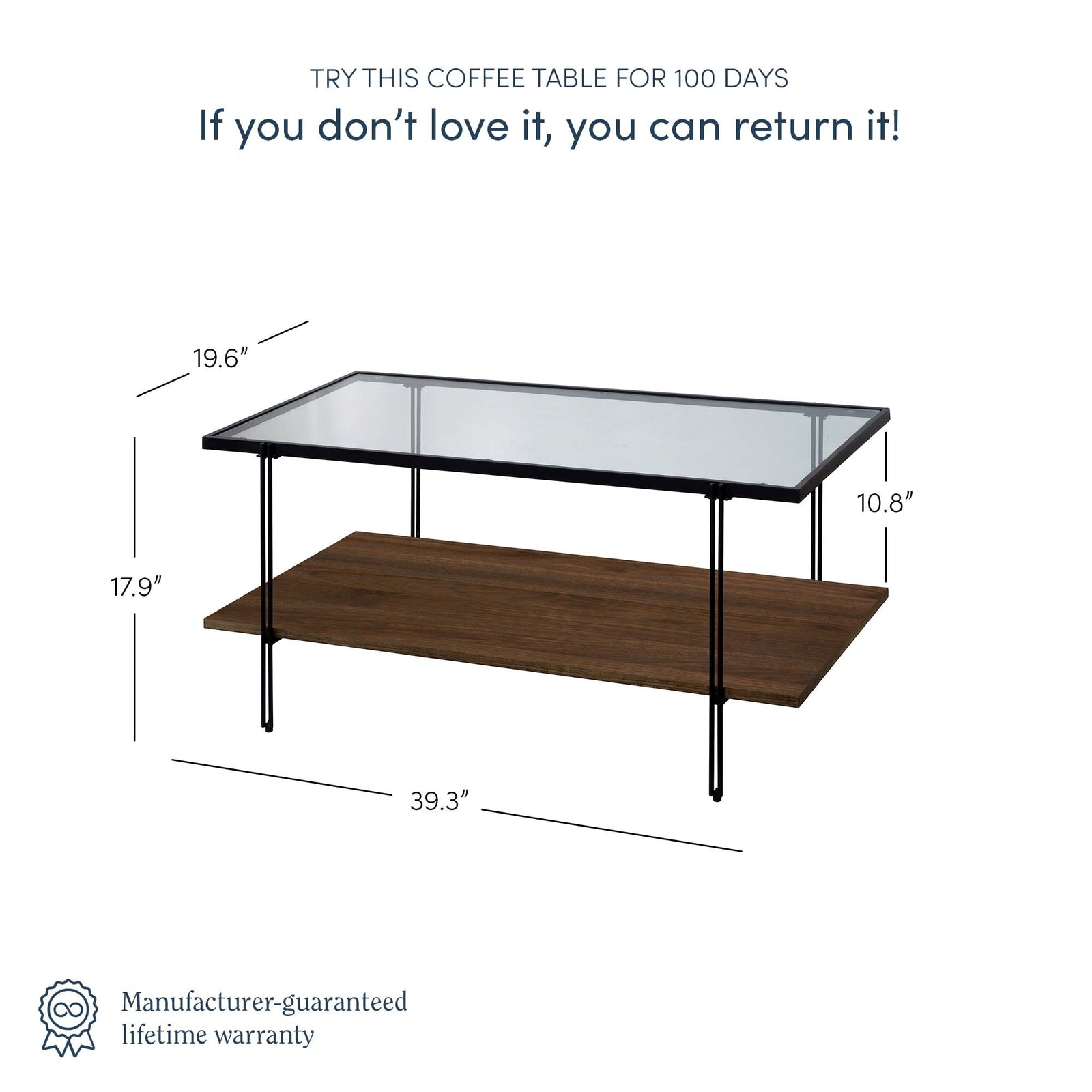 Asher Glass and Metal Coffee Table with Wood Shelf | Nathan James