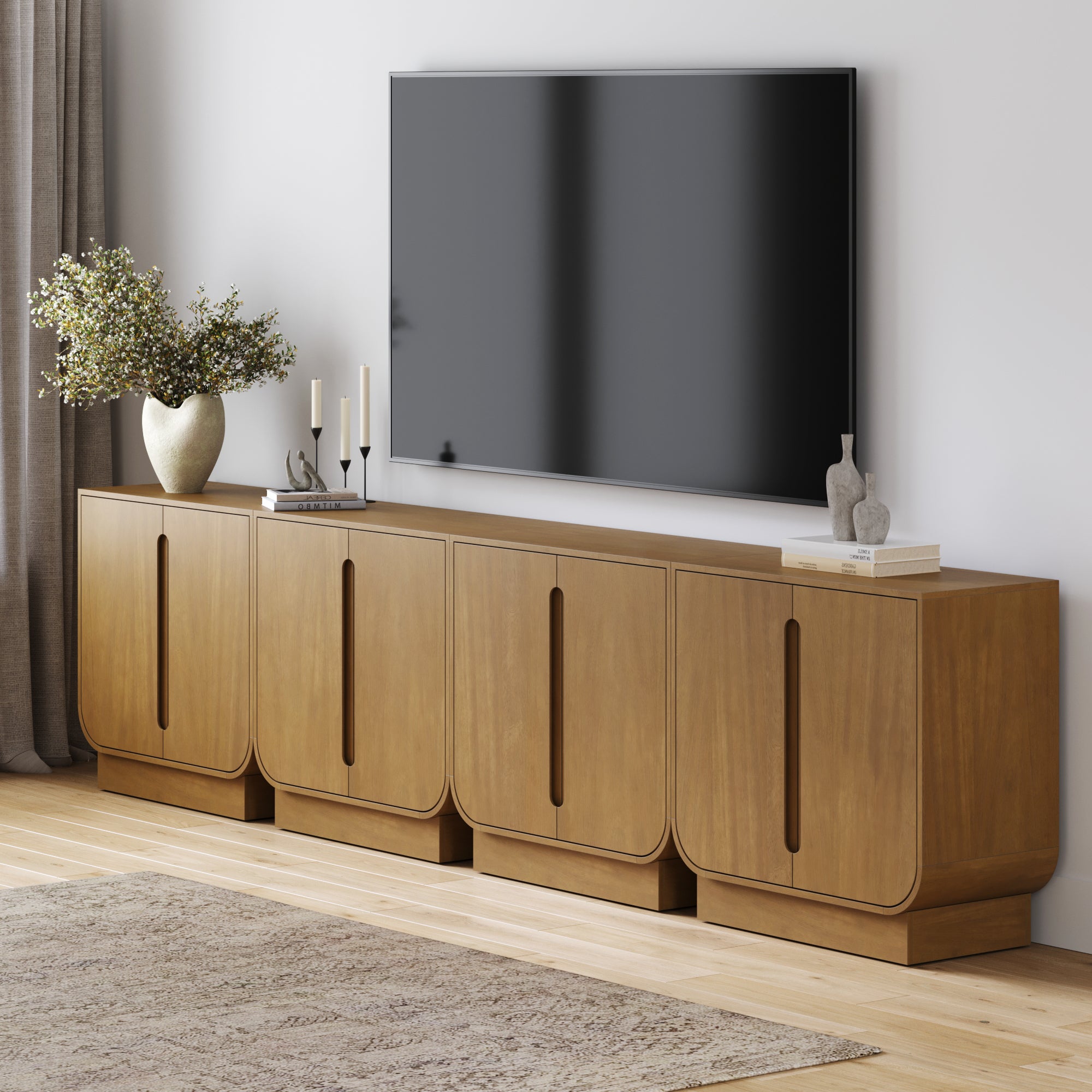 Joey TV Console Wooden Arched Light Brown for 100" TVs | Nathan James