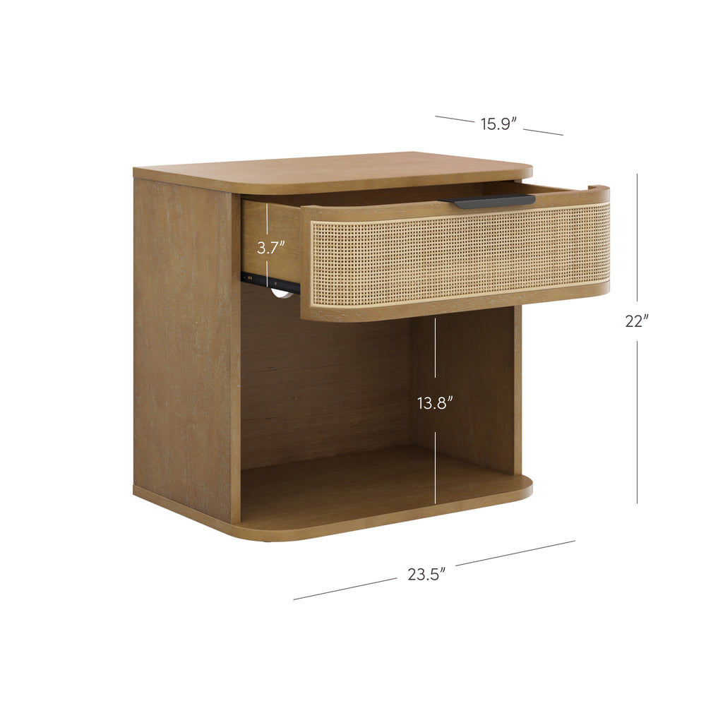 Keith Curved Rattan Nightstand with 1 Drawer | Nathan James