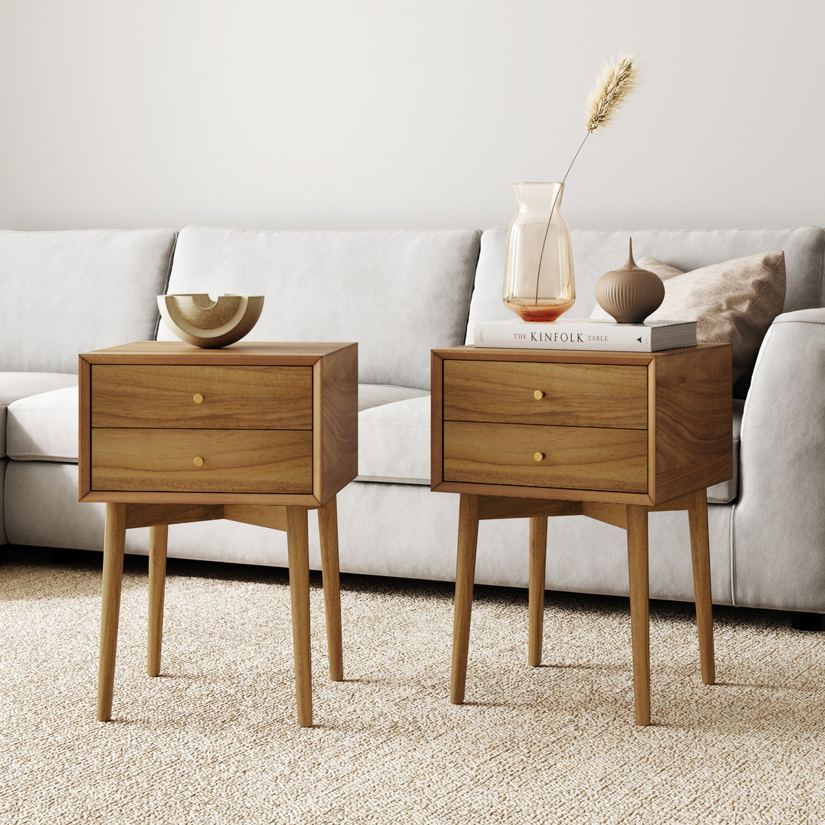 Harper Mid-Century Wood Nightstand Acacia Set of 2 | Nathan James