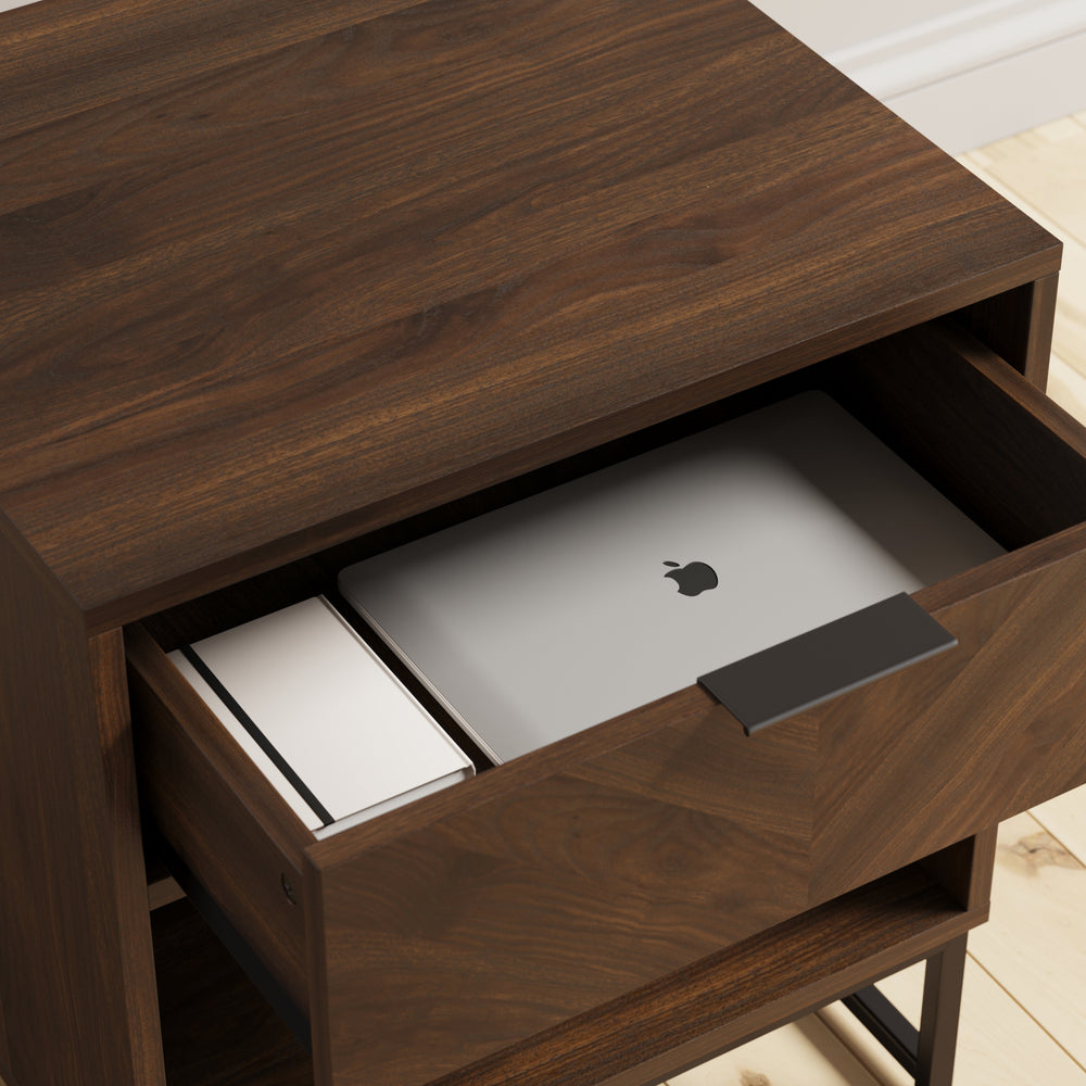 Kensi Farmhouse Nightstand Open Cubby and Drawer Nutmeg | Nathan James